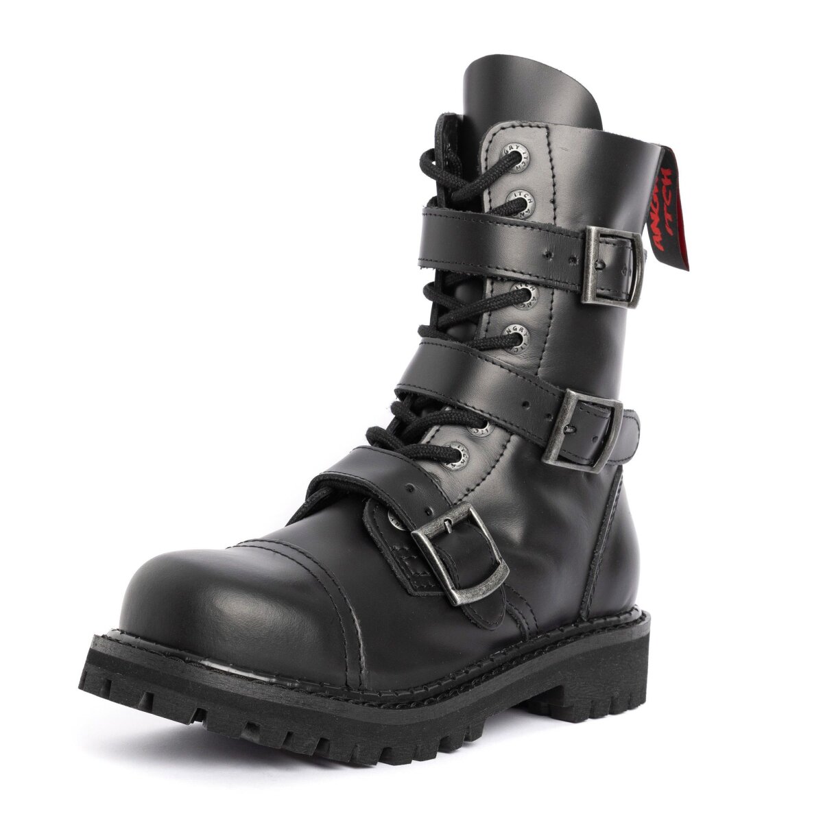 Angry Itch 10-Hole Boots 3-Straps Black Leather, 179,95