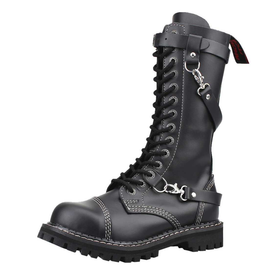 Angry Itch 10-Hole Boots 3-Straps Black Leather, 179,95